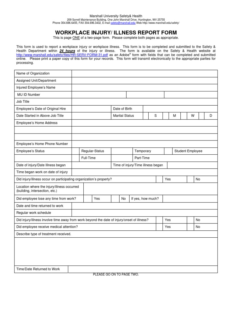 Workplace Injury/ Illness Report Form | PDF | Supervisor | Business