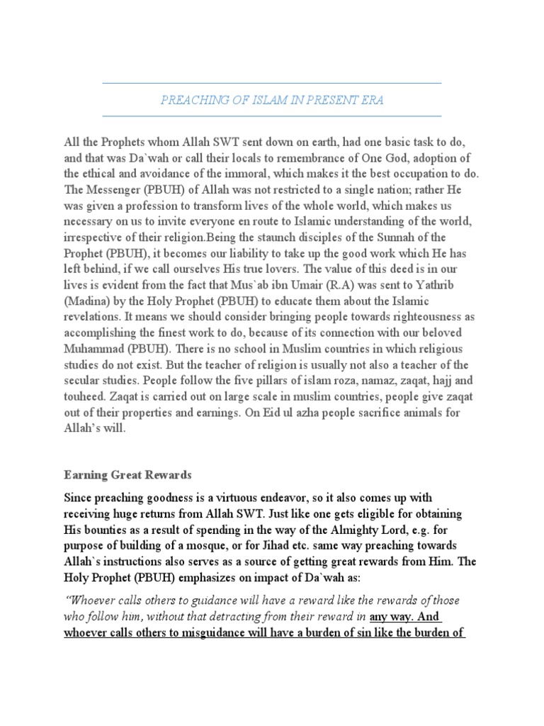 Preaching of Islam in Present Era | PDF | Muhammad | God In Islam