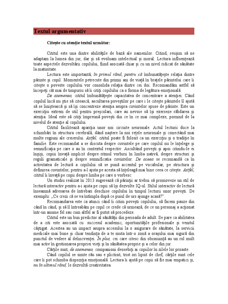 Textul Argumentativ | PDF