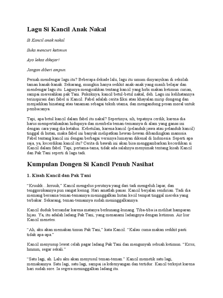 Lagu Si Kancil Anak Nakal | PDF