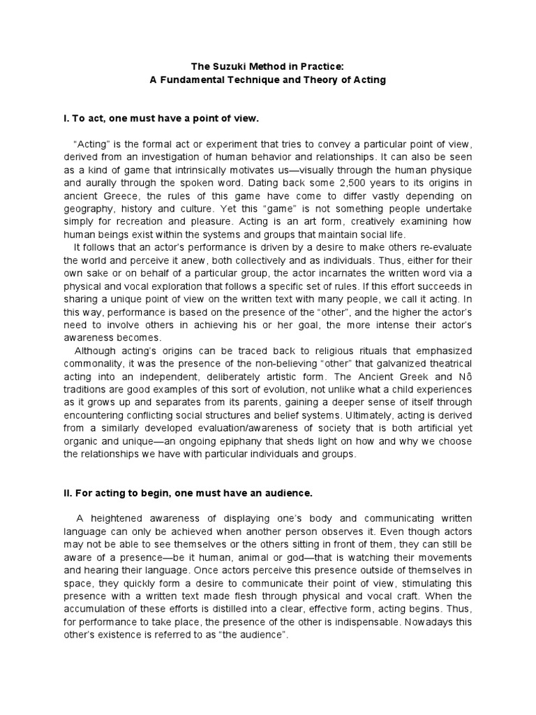 Suzuki Method: Acting Techniques Explained | PDF | Awareness | Perception