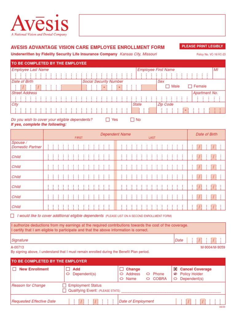 Avesis Vision Care Enrollment Form | PDF | Consolidated Omnibus Budget ...