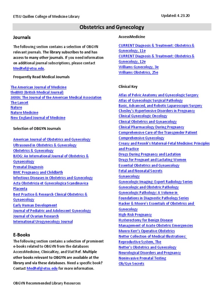 Obstetrics and Gynecology: Journals | PDF | Gynaecology | Obstetrics