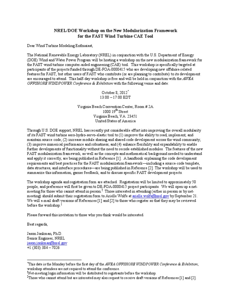 Nrel Doe Workshop On The New Modularization Framework For The Fast Wind