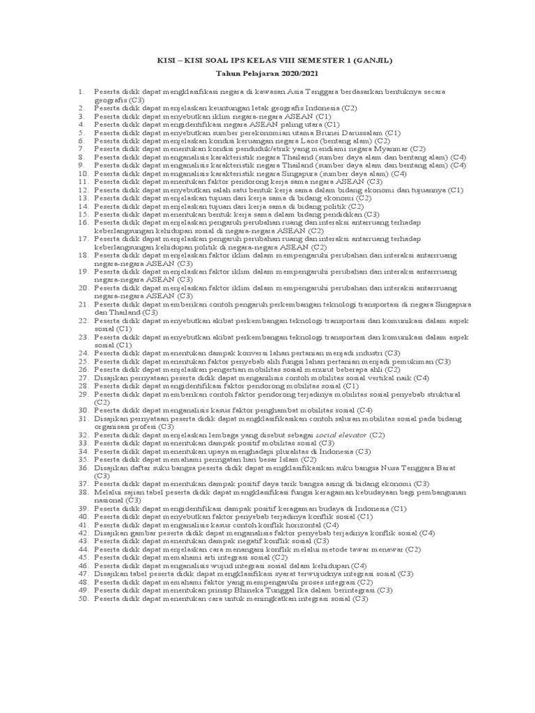 Kisi-Kisi Pas Ips 8 Semester 1 | PDF
