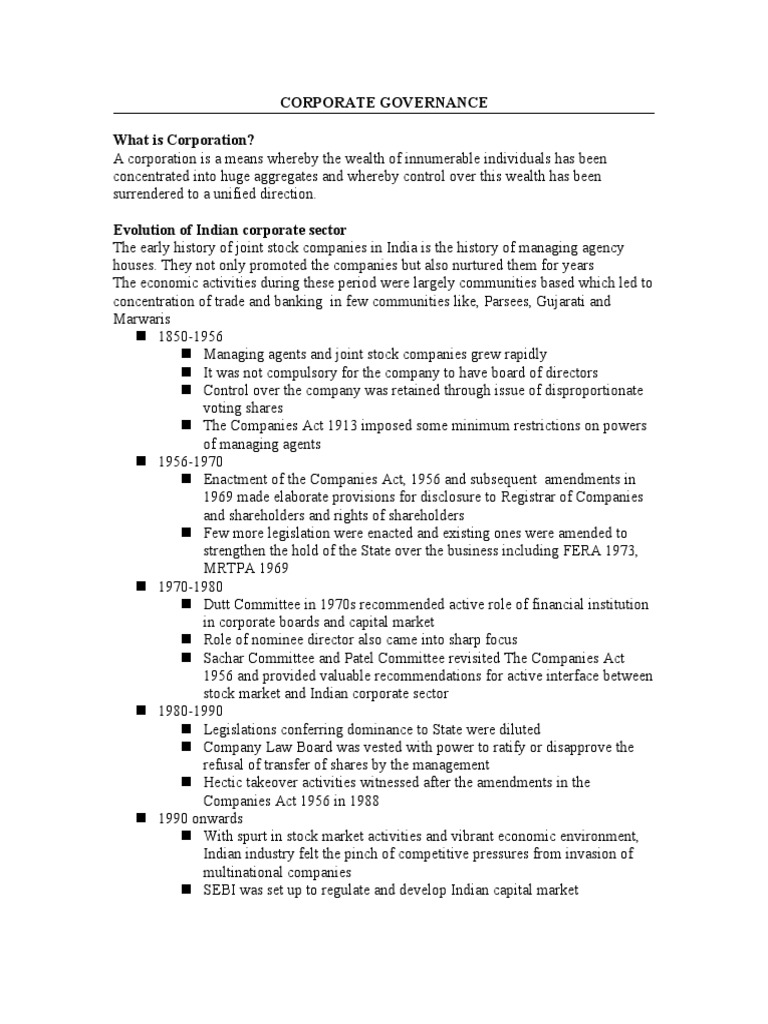 Corporate Governance Notes | PDF | Corporate Governance | Governance