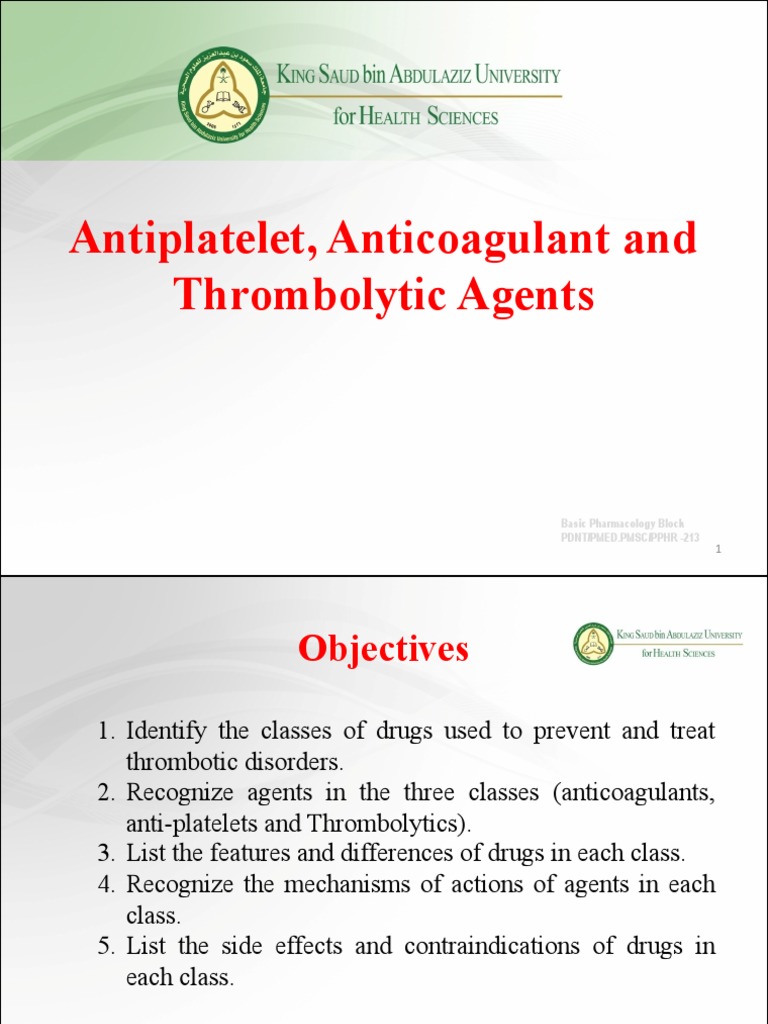 Antiplatelet, Anticoagulant and Thrombolytic Agents: Basic Pharmacology ...