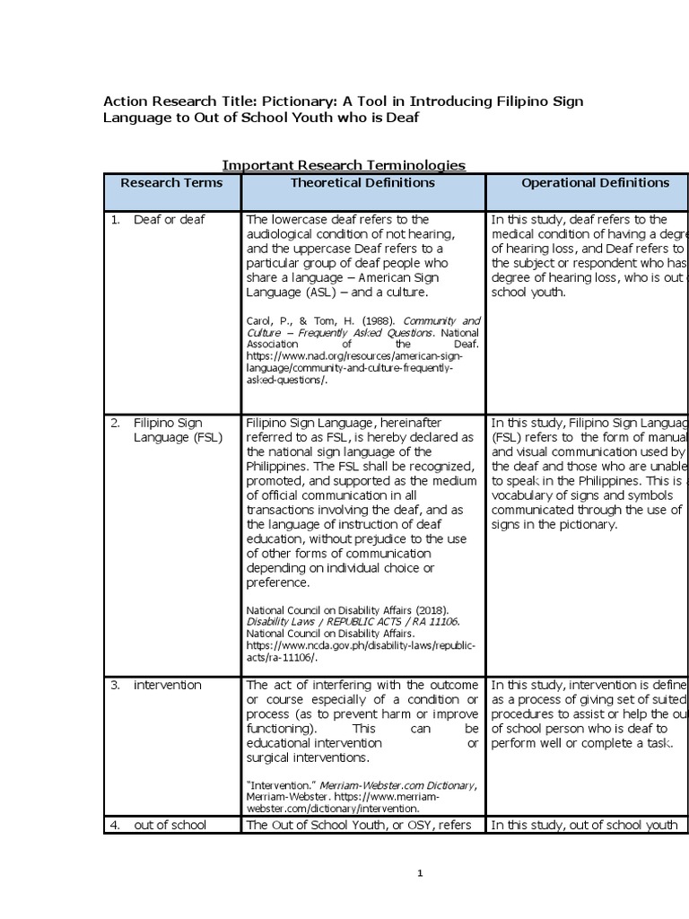 Action Research Title: Pictionary: A Tool in Introducing Filipino Sign ...