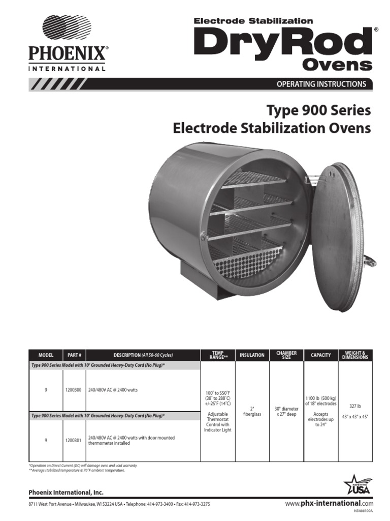 Type 900 Series Electrode Stabilization Ovens: Operating Instructions ...