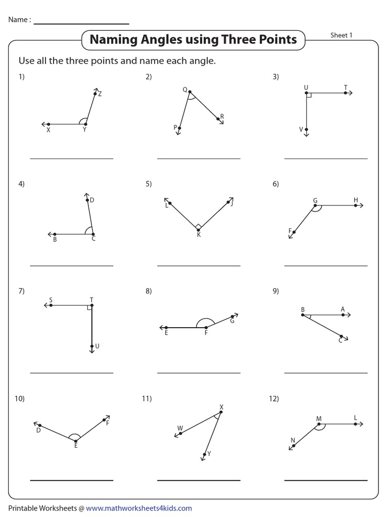 Naming Angles Using Three Points: Use All The Three Points and Name Each Angle | PDF