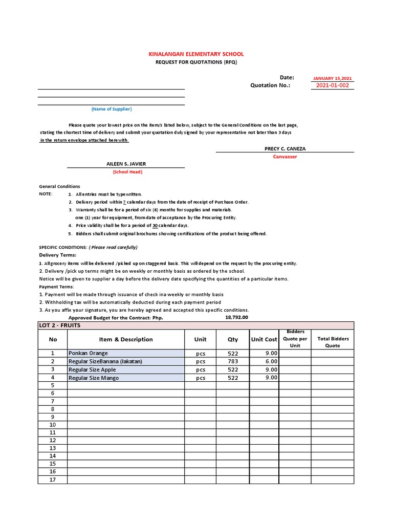 FRUITS-Request-for-Quotation FRUITS - RFQ | PDF | Economies | Business