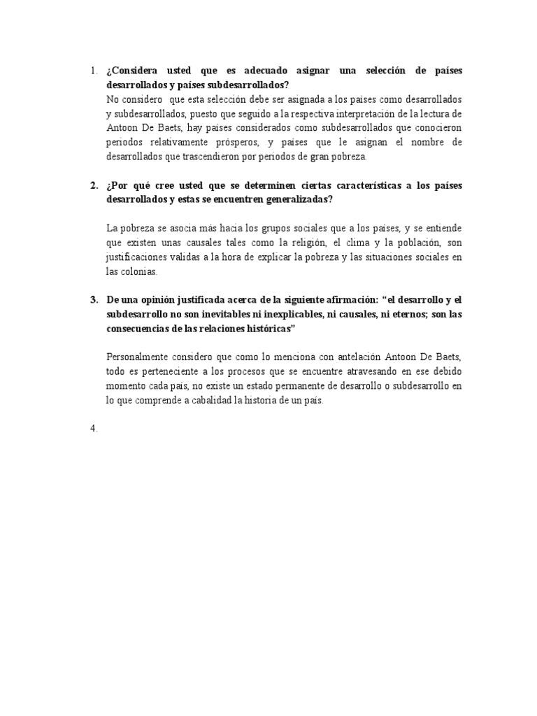 Preguntas Países Desarrollados y Países Subdesarrollados | PDF
