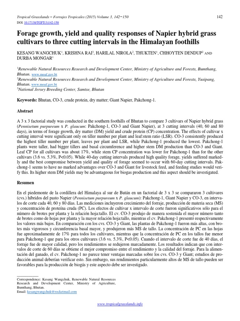Forage Growth, Yield and Quality Responses of Napier Hybrid Grass ...