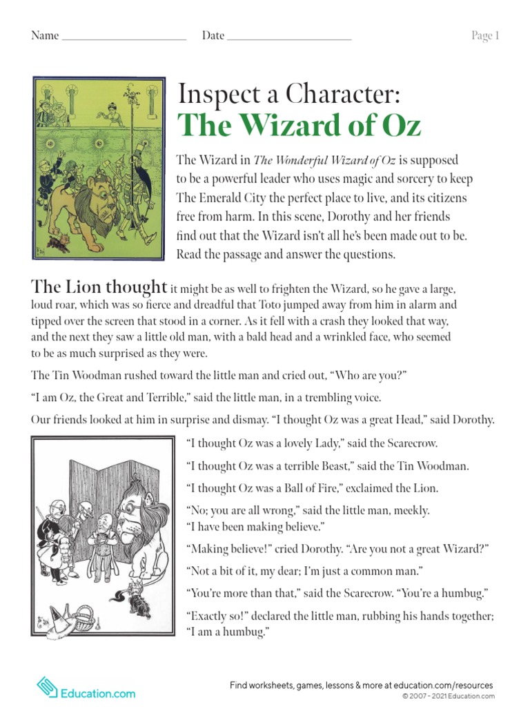 Inspect A Character Wizard of Oz | PDF | The Wonderful Wizard Of Oz ...