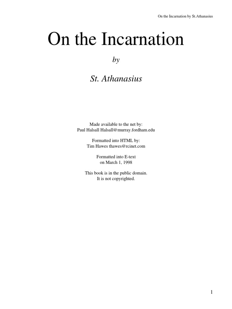 St. Athanasius-On The Incarnation | PDF | Logos (Christianity) | God The Father