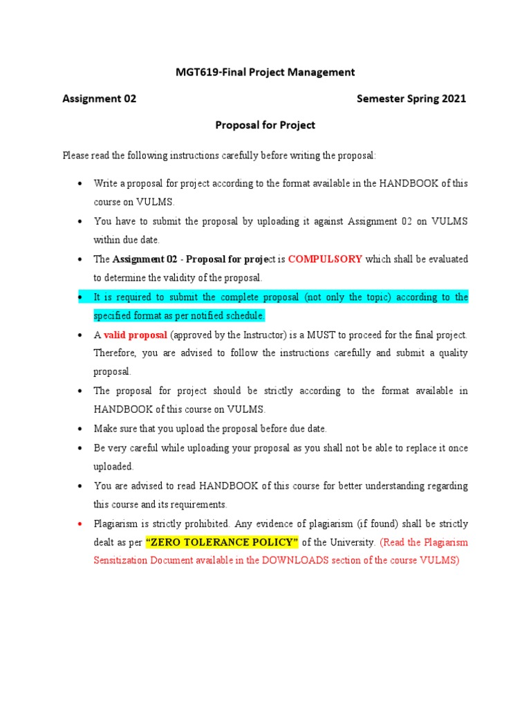 MGT619-Final Project Management Assignment 02 Semester Spring 2021 ...