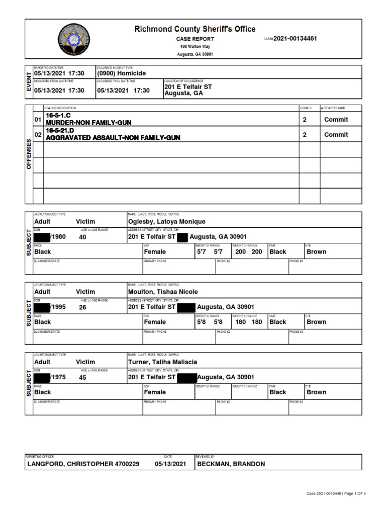 21-134461 Incident Report | PDF | Gun Violence | Killings