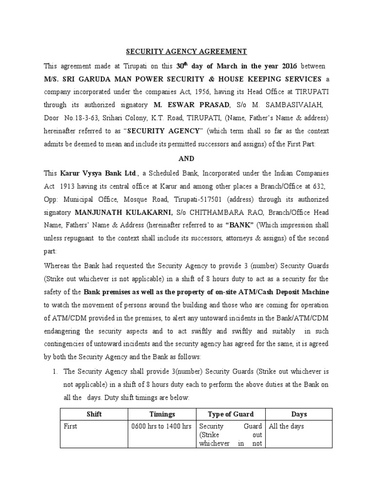 Security Agency Agreement | PDF | Security Guard | Payments