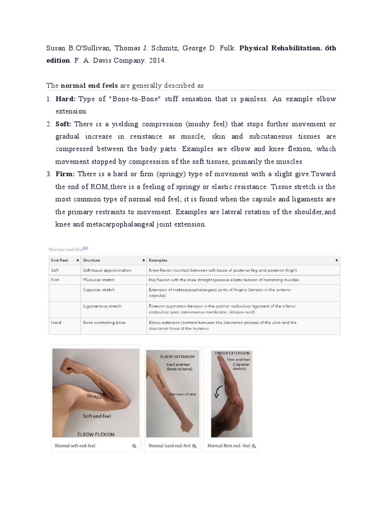 The Normal End Feels Are Generally Described As: Edition. F. A. Davis ...