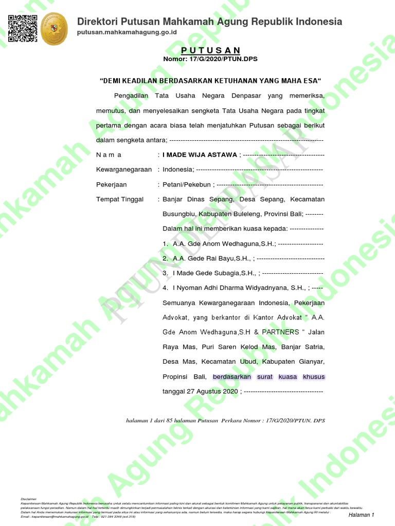 Putusan 17 G 2020 Ptun - Dps 20210517 | PDF