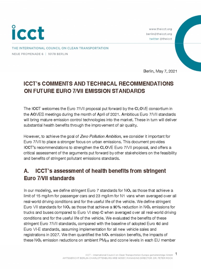 Comments To The European Commission On The Development of Euro 7/VII ...