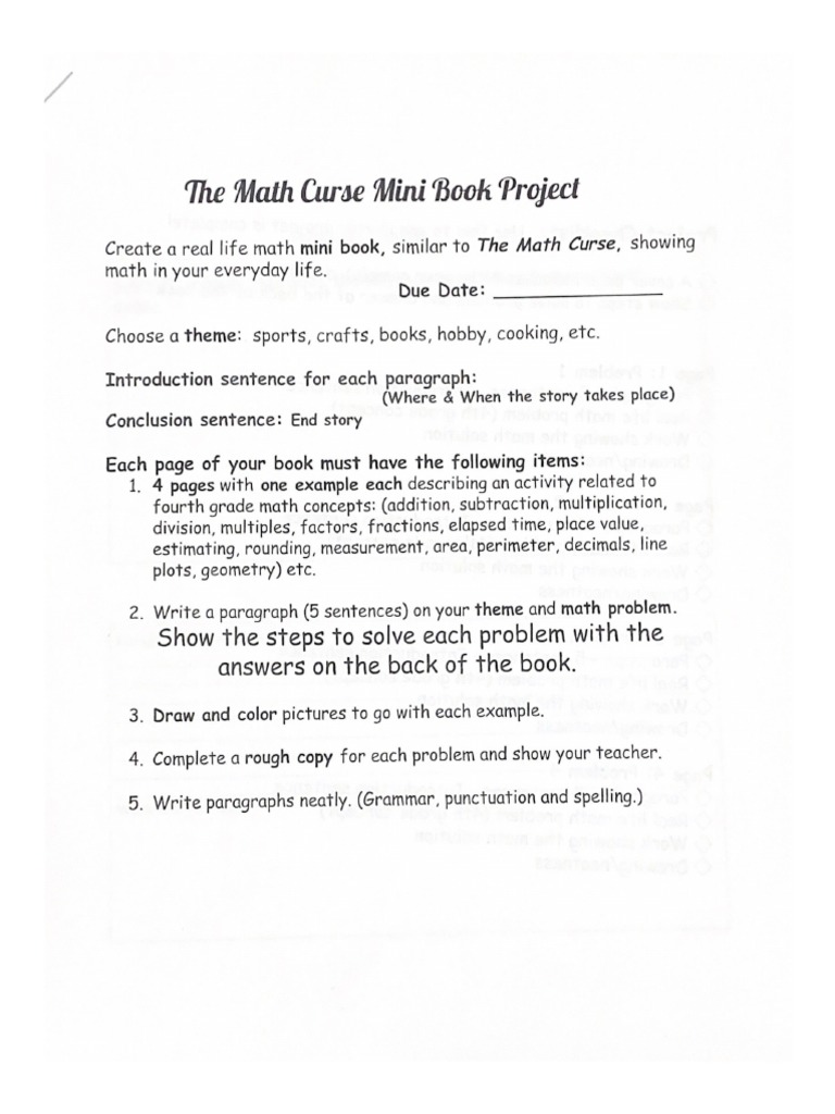 The Math Curse Mini Book Project | PDF