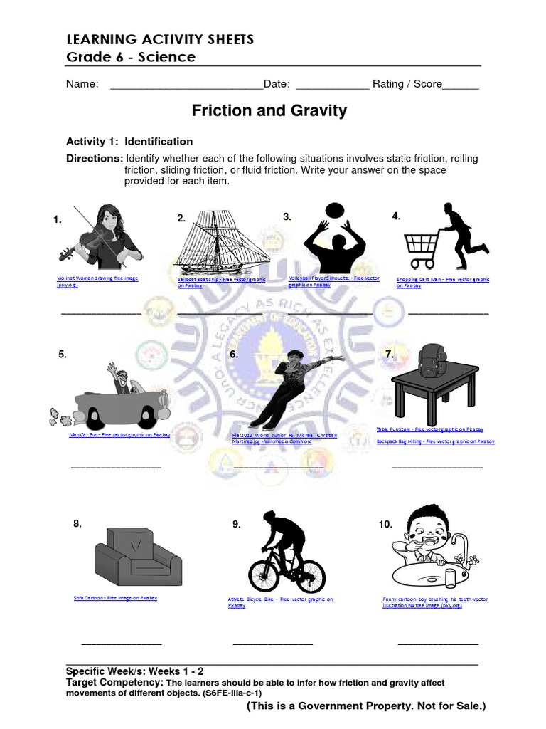Friction and Gravity: Learning Activity Sheets Grade 6 - Science | PDF ...
