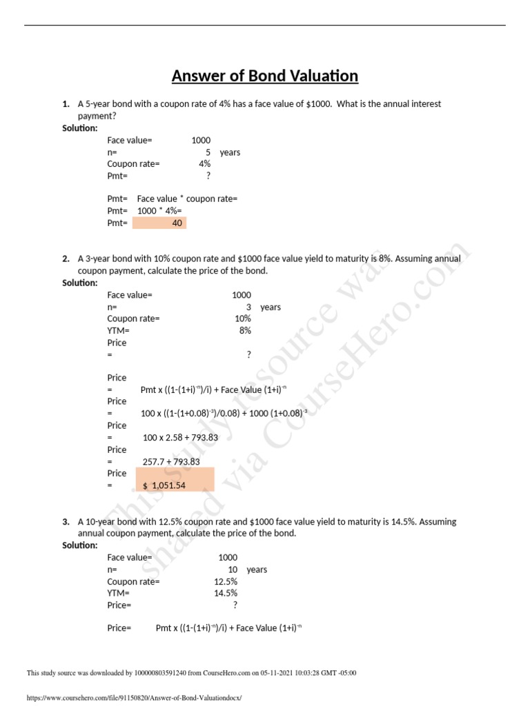 This Study Resource Was: Answer of Bond Valuation | PDF | Bonds ...