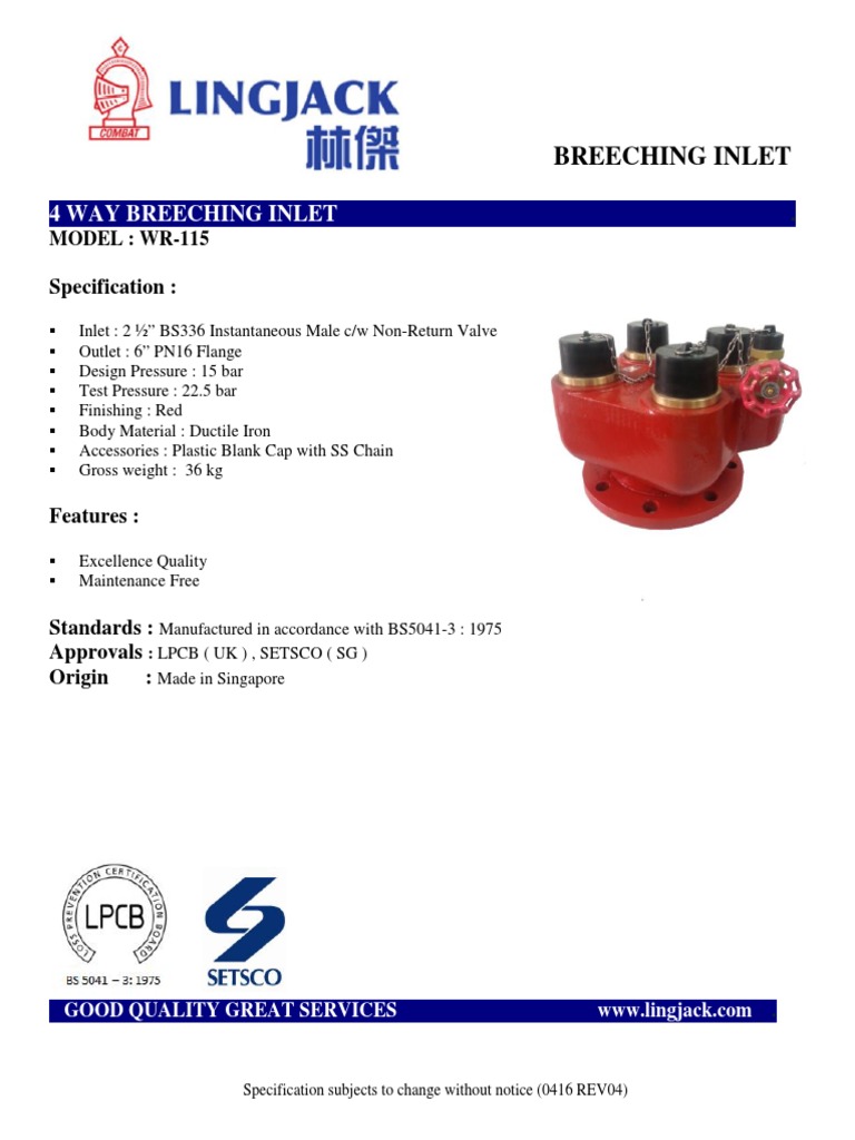 4 Way Breeching Inlet: Technical Specifications and Features of a ...