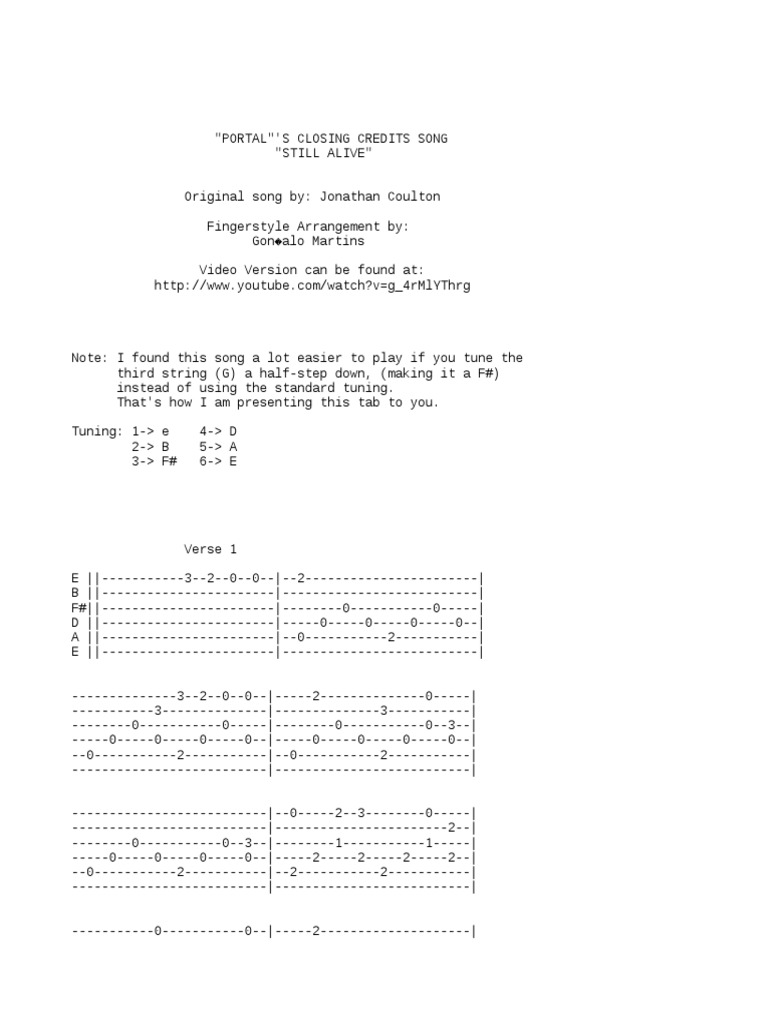 Still Alive Fingerstyle Guitar Tab | PDF | European Musical Instruments ...