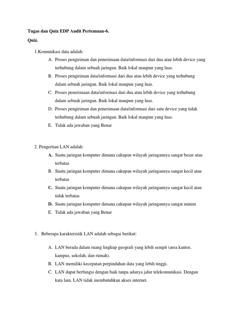 Tugas Dan Quiz EDP Audit Pertemuan 6 | PDF | Komputer