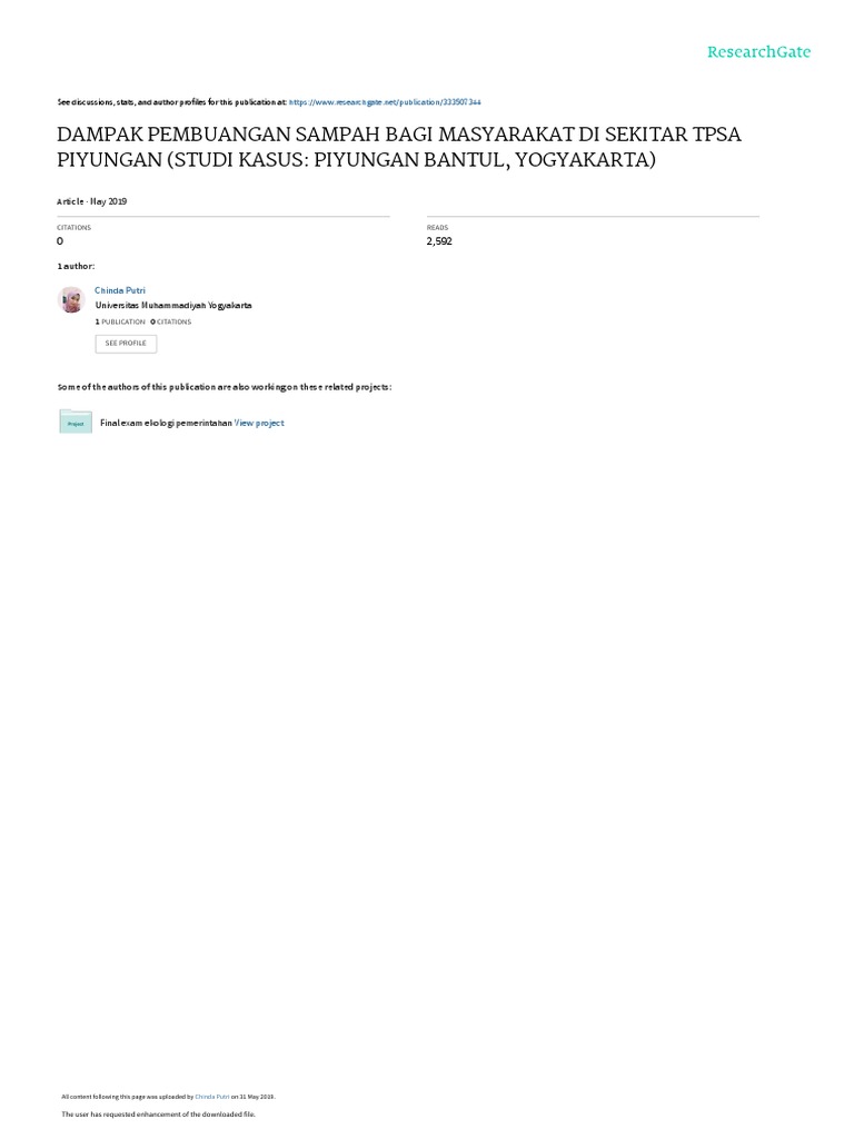 Dampak Pembuangan Sampah Bagi Masyarakat Di Sekitar Tpsa Piyungan (Studi Kasus: Piyungan Bantul ...