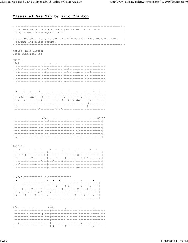 Classical Gas Tab by Eric C. | PDF | Music Industry | Guitar Family ...