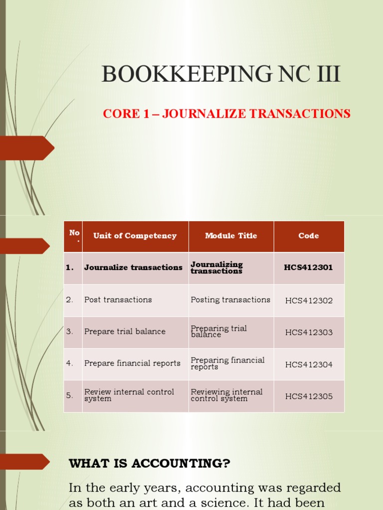 Core 1 - Journalize Transactions | PDF | Bookkeeping | Accounting
