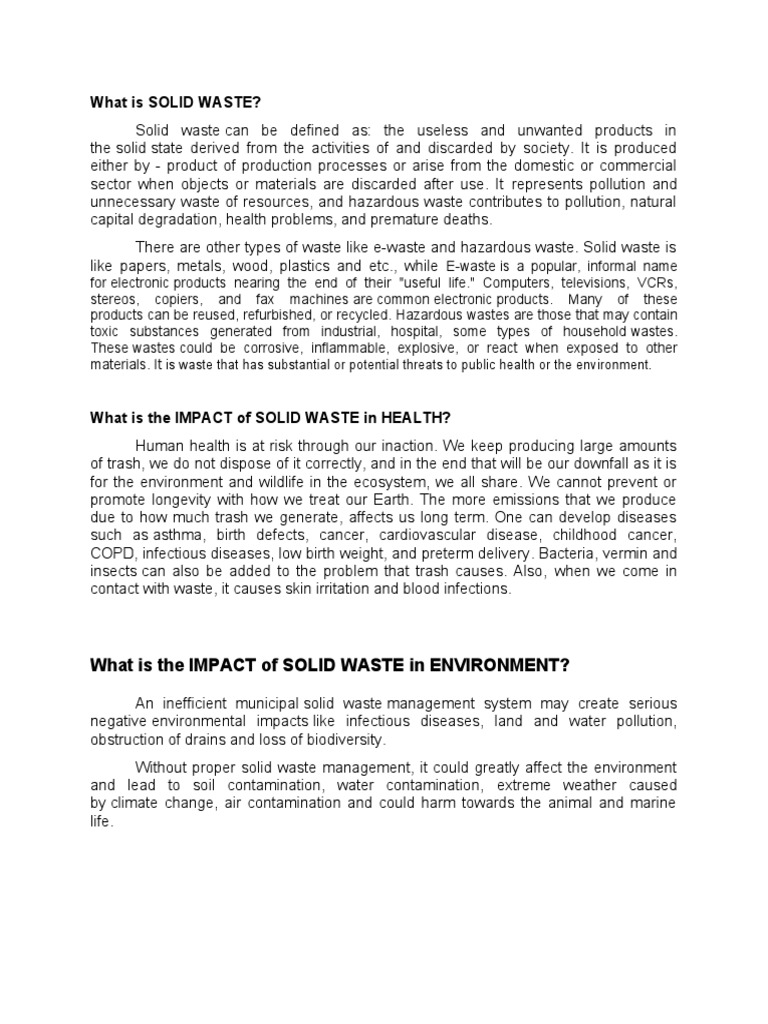 How Solid Waste Impacts Health and Environment | PDF | Waste Management ...