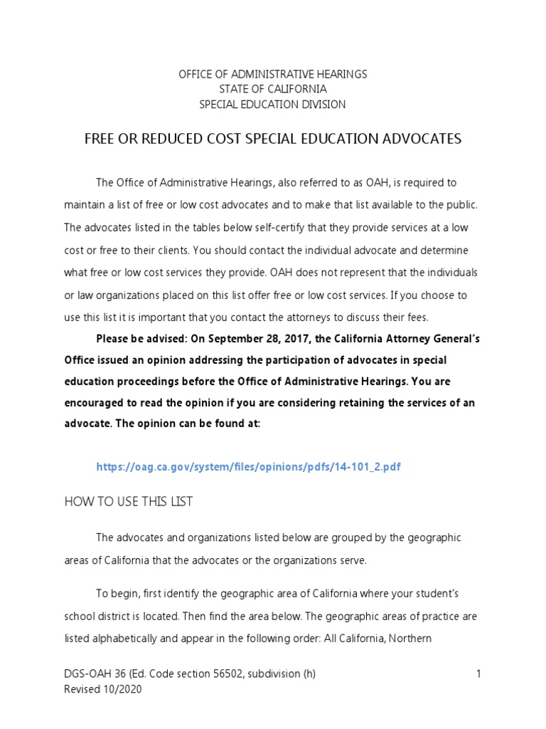 Free or Reduced Cost Special Education Advocates: How To Use This List ...