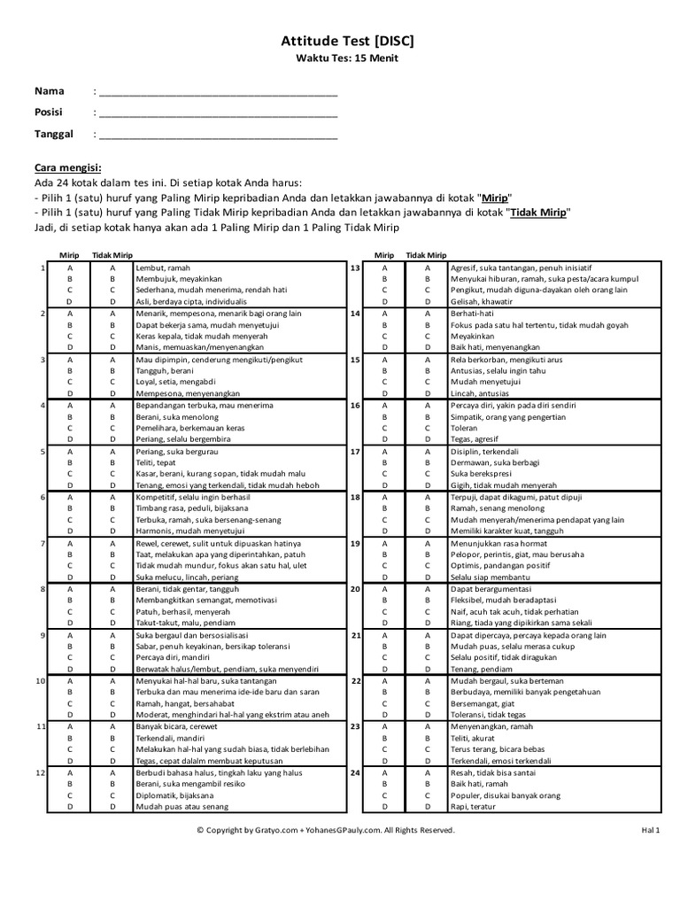 01 Form Assessment Attitude Test | PDF