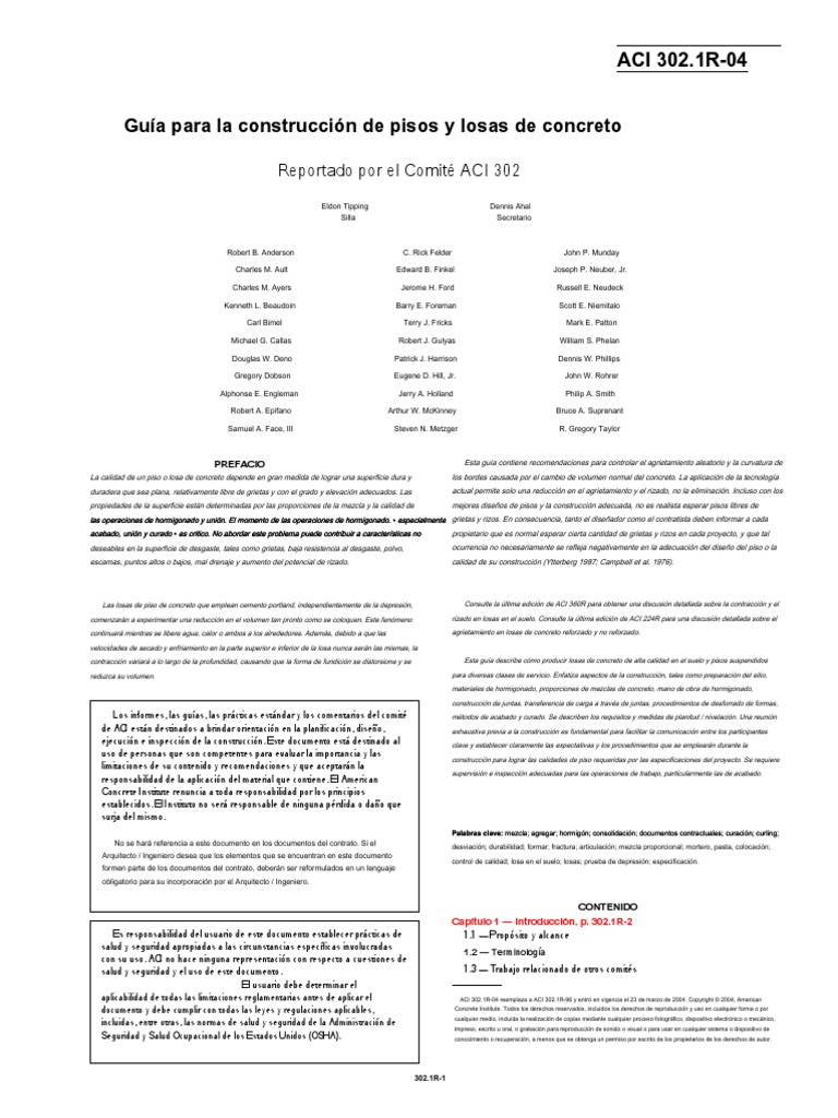 ACI 302.1R-04 Guide For Concrete Floor and Slab Construction (ESPAÑOL) | PDF | Hormigón ...