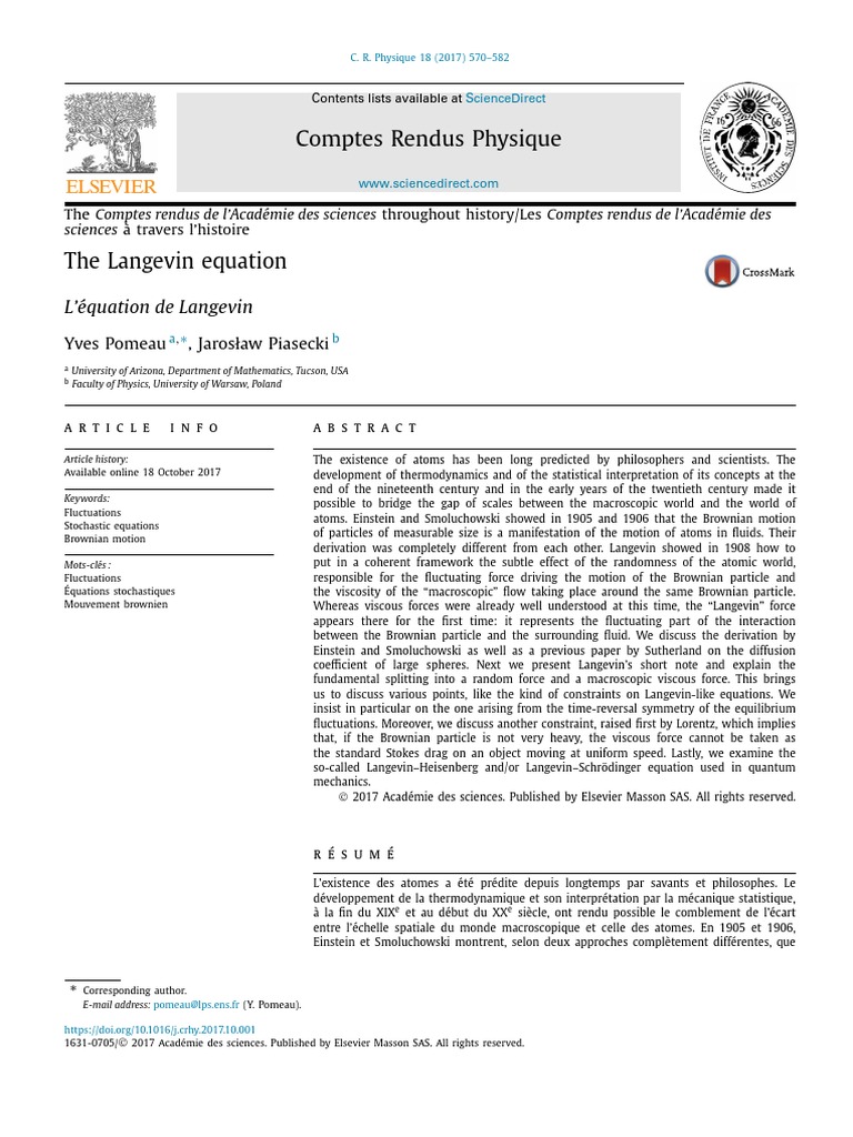 Comptes Rendus Physique: L'équation de Langevin | PDF | Brownian Motion ...