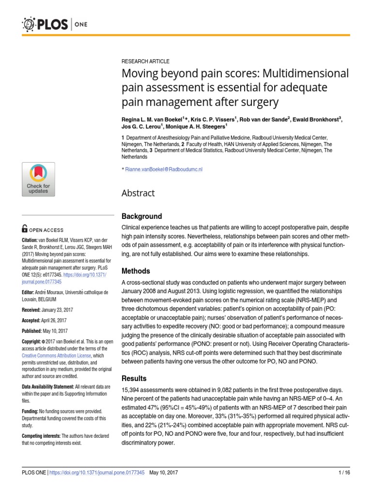 Moving Beyond Pain Scores Mul | PDF | Receiver Operating Characteristic | Dependent And ...