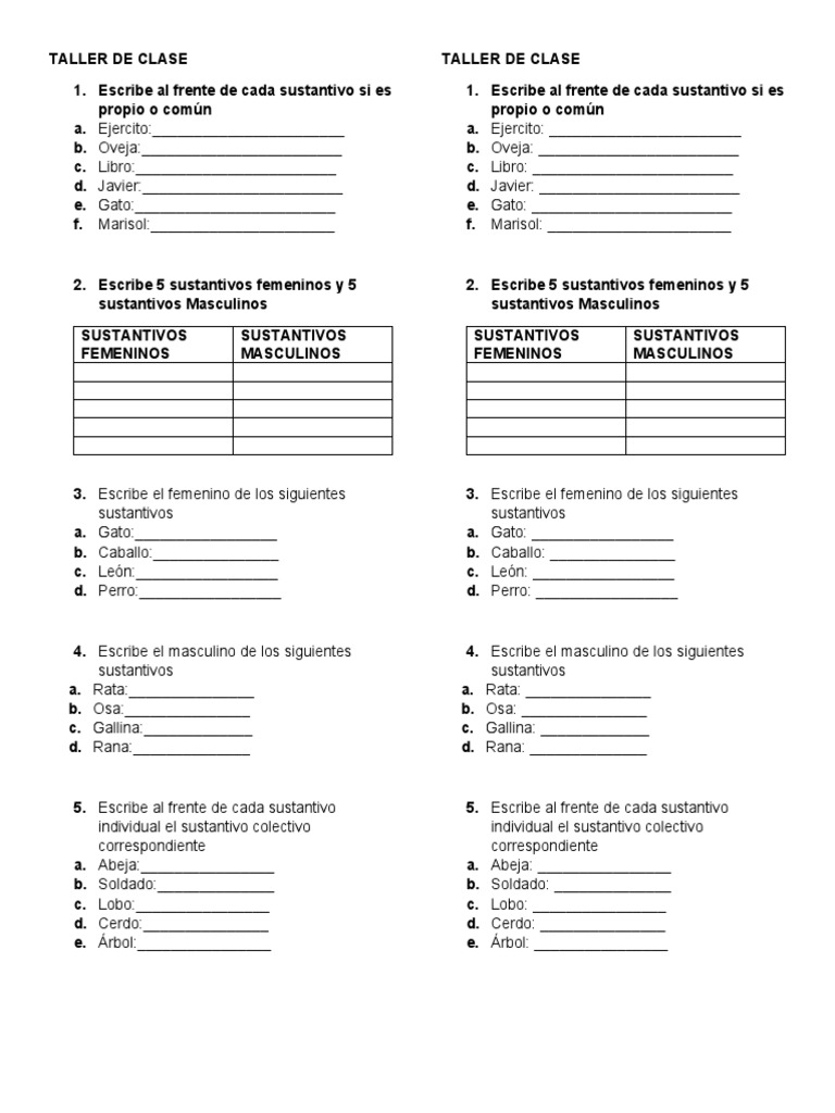 Taller de Clase Los Sustantivos | PDF