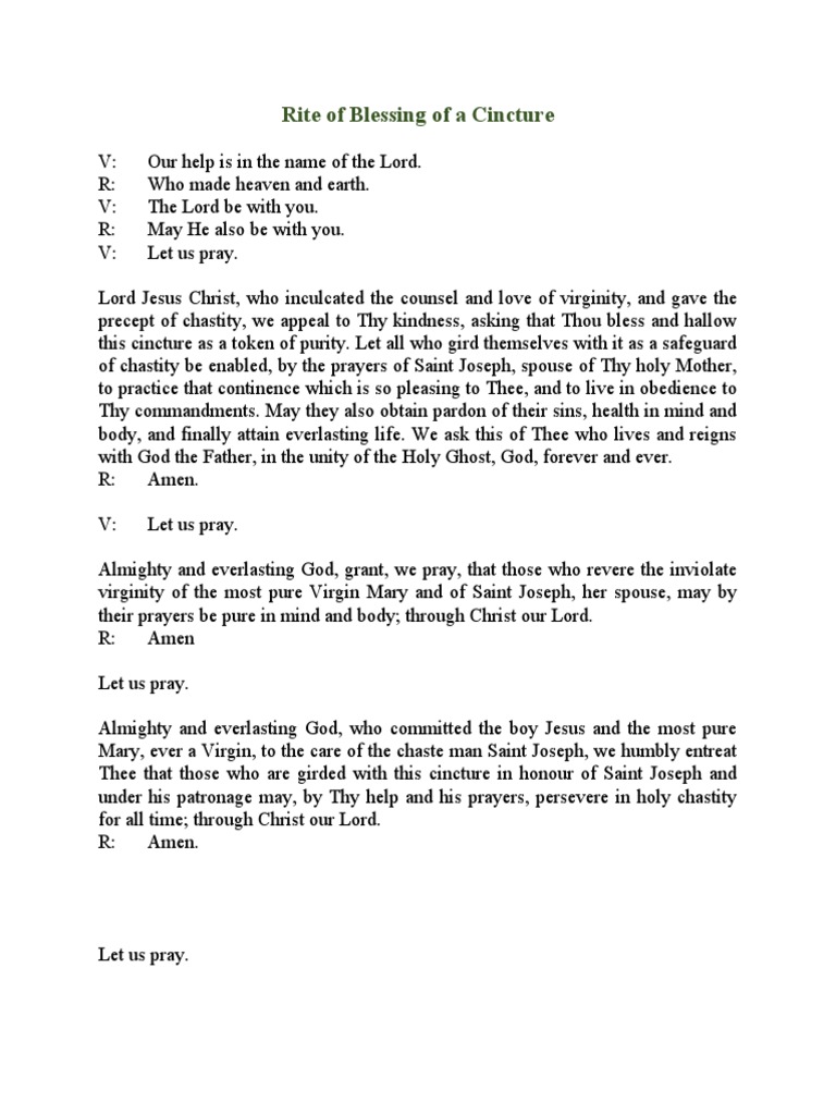 Rite of Blessing of A Cincture | PDF | Chastity | Prayer
