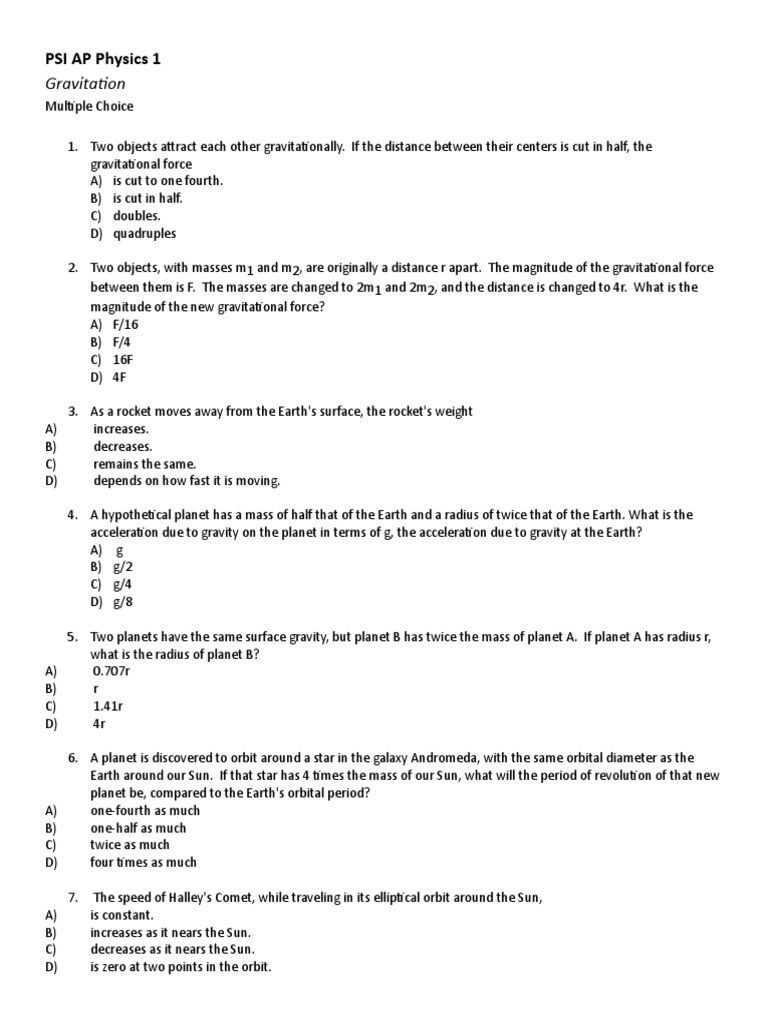 Gravitation: PSI AP Physics 1 | PDF | Orbit | Gravity