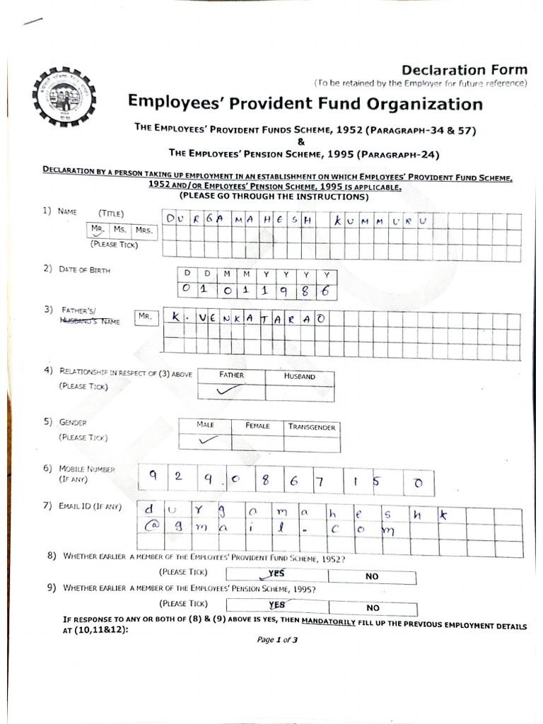 PF Declaration | PDF