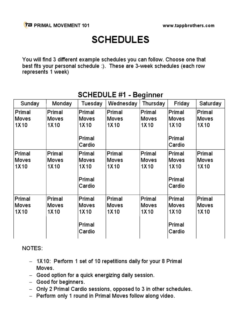Beginner Primal Movement Schedules | PDF | Aerobic Exercise | Physical ...