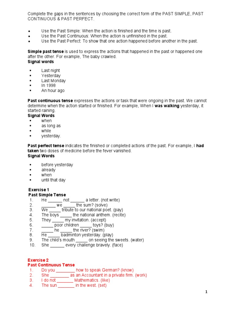 Past Tenses Exercise and Test Guide | PDF | Grammatical Tense