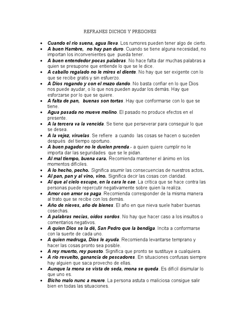 Refranes, Dichos y Pregones | PDF
