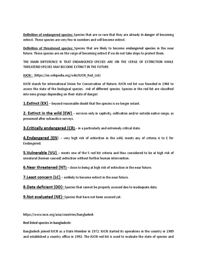 1.extinct (EX) 2. Extinct in The Wild (EW) | PDF