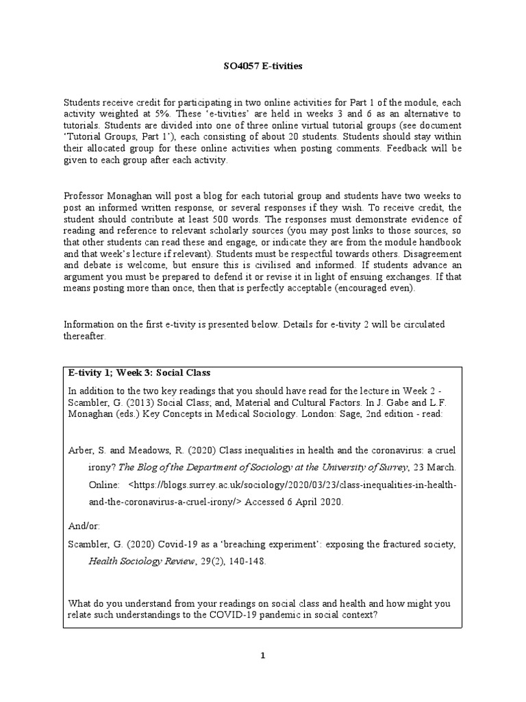 E-Tivities Part 1 (4) HH | PDF | Lecture | Sociology