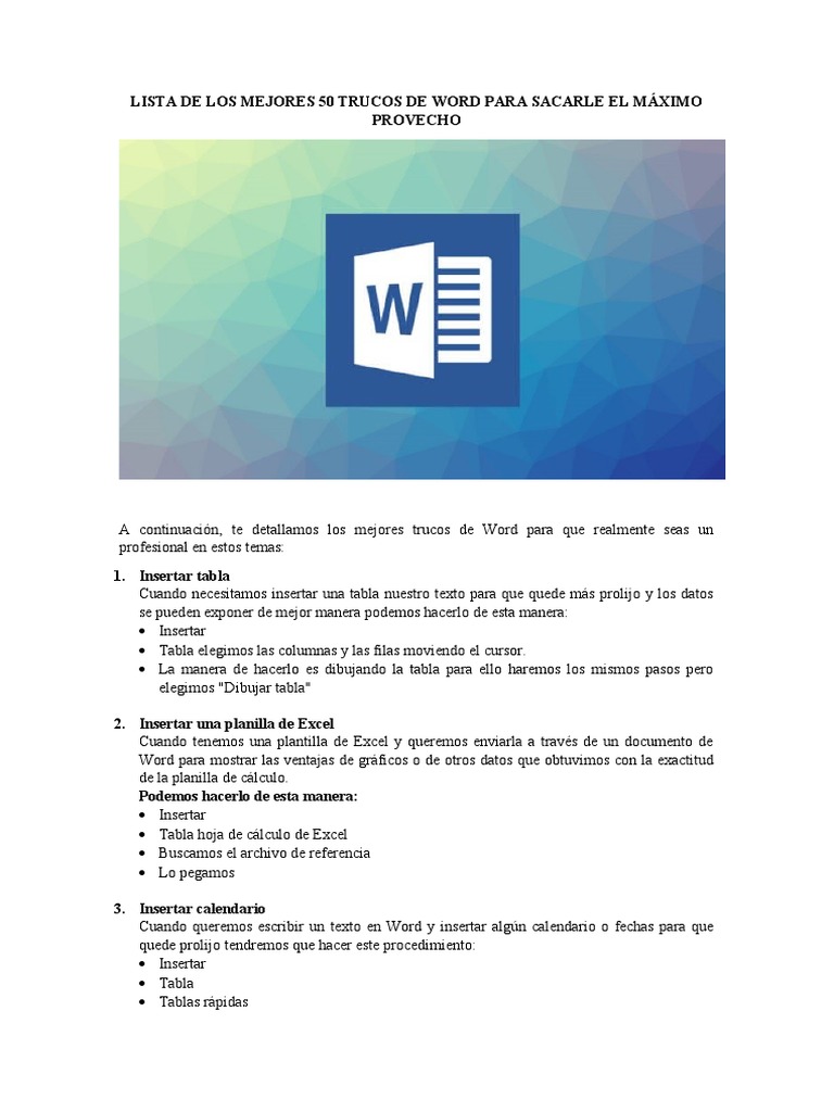 Lista de Los Mejores 50 Trucos de Word para Sacarle El Máximo Provecho | PDF | Microsoft Word ...